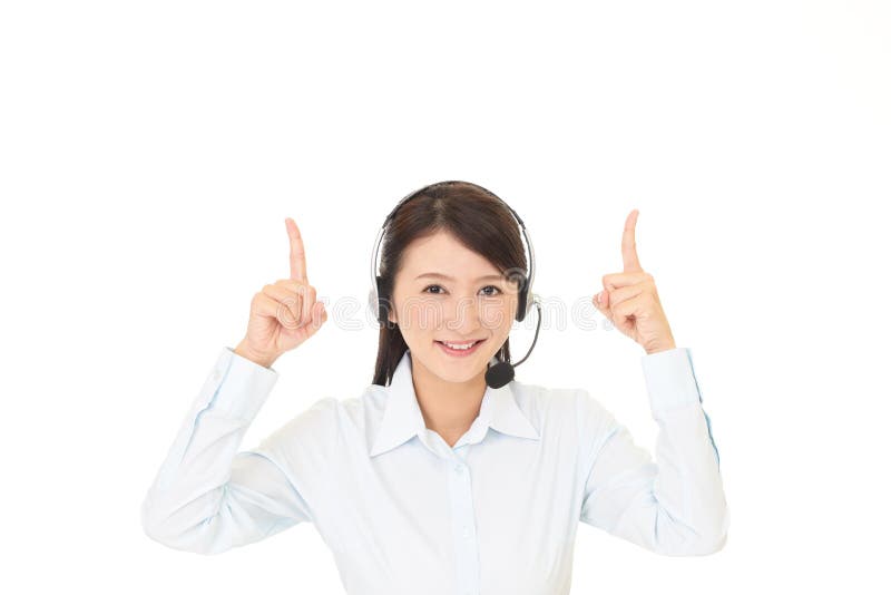 Call Center Operator Pointing with Her Fingers Stock Photo - Image of ...