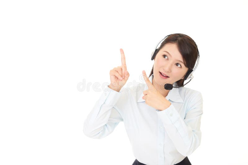 Call Center Operator Pointing with Her Fingers Stock Photo - Image of ...