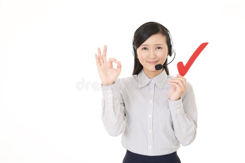 Operator with a check mark stock image. Image of customer - 115257967
