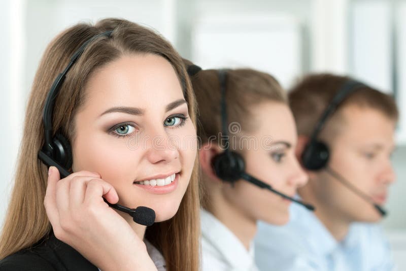 Portrait of Call Center Worker Accompanied by Her Team Stock Photo ...