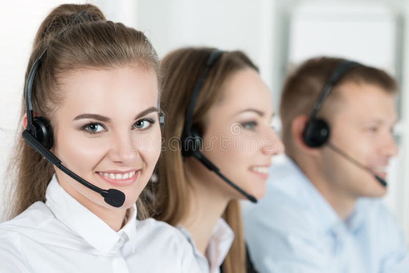 Portrait of Call Center Worker Accompanied by Her Team Stock Image ...