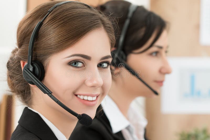 Portrait of Call Center Worker Accompanied by Her Team Stock Photo ...