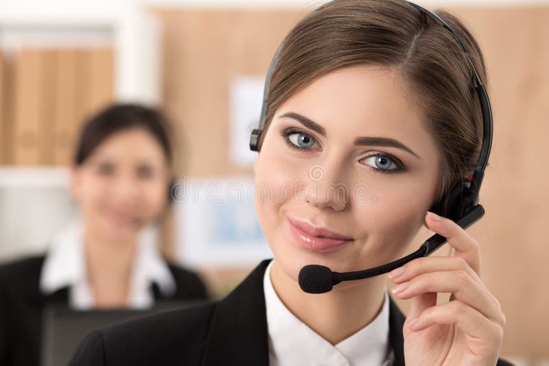 Portrait of Call Center Worker Accompanied by Her Team Stock Image ...