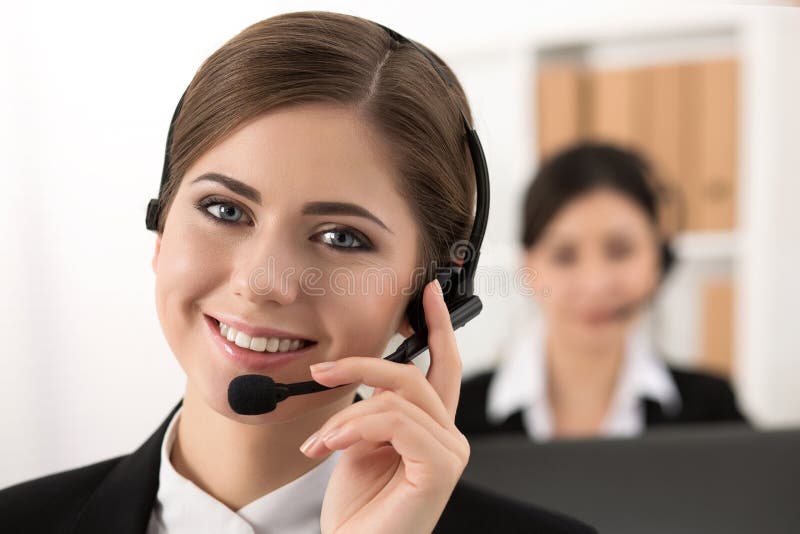 Portrait of Call Center Worker Accompanied by Her Team Stock Photo ...