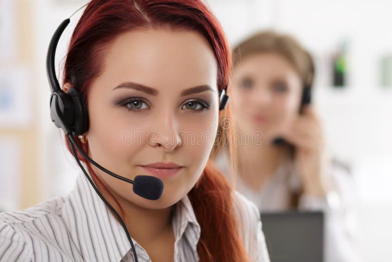 Portrait of Call Center Worker Accompanied by Her Team Stock Photo ...