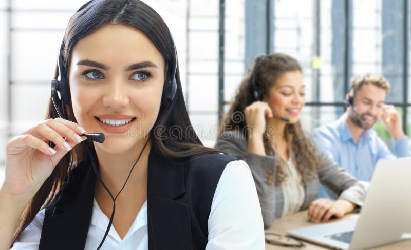 Portrait of Call Center Worker Accompanied by His Team. Smiling ...