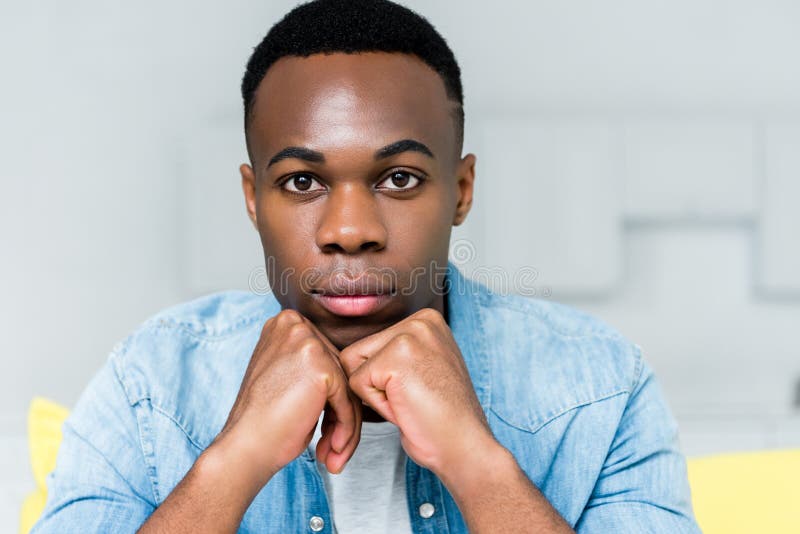 Calm African American Man Looking at Camera Stock Image - Image of home ...