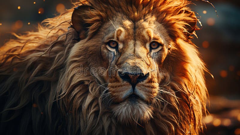 Portrait Calm and Confidence Lion Head Close Up Blurry Background Stock ...