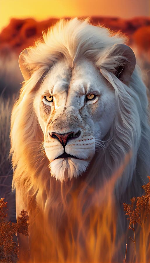 Portrait Calm and Confidence White Lion Head Background Stock ...