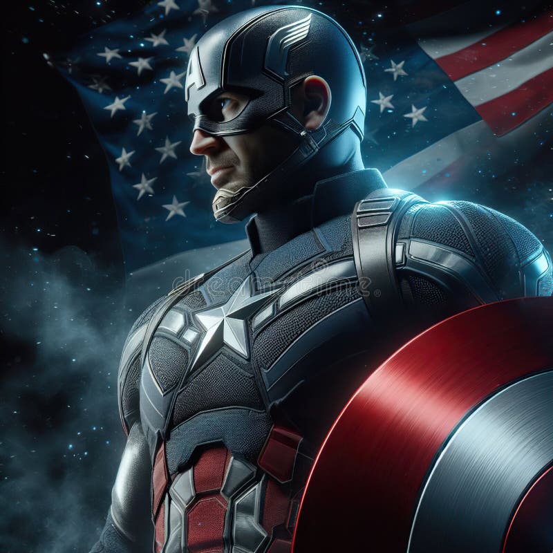 Portrait of Captain America Isolated on Black Background Stock ...