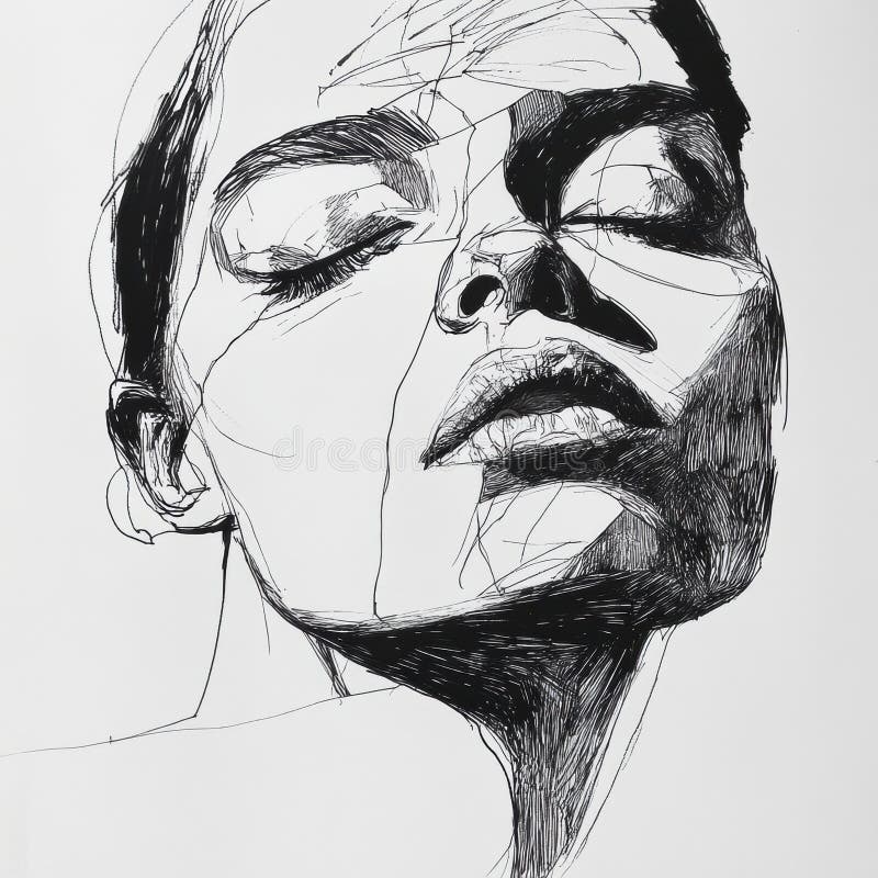 Portrait Captures a Face with Intense Emotion, Using Bold Lines and ...