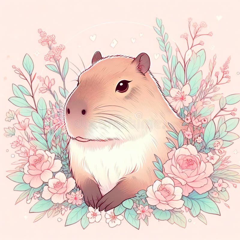 Portrait of Capybara in Pink Delicate Shades in Colors Stock ...
