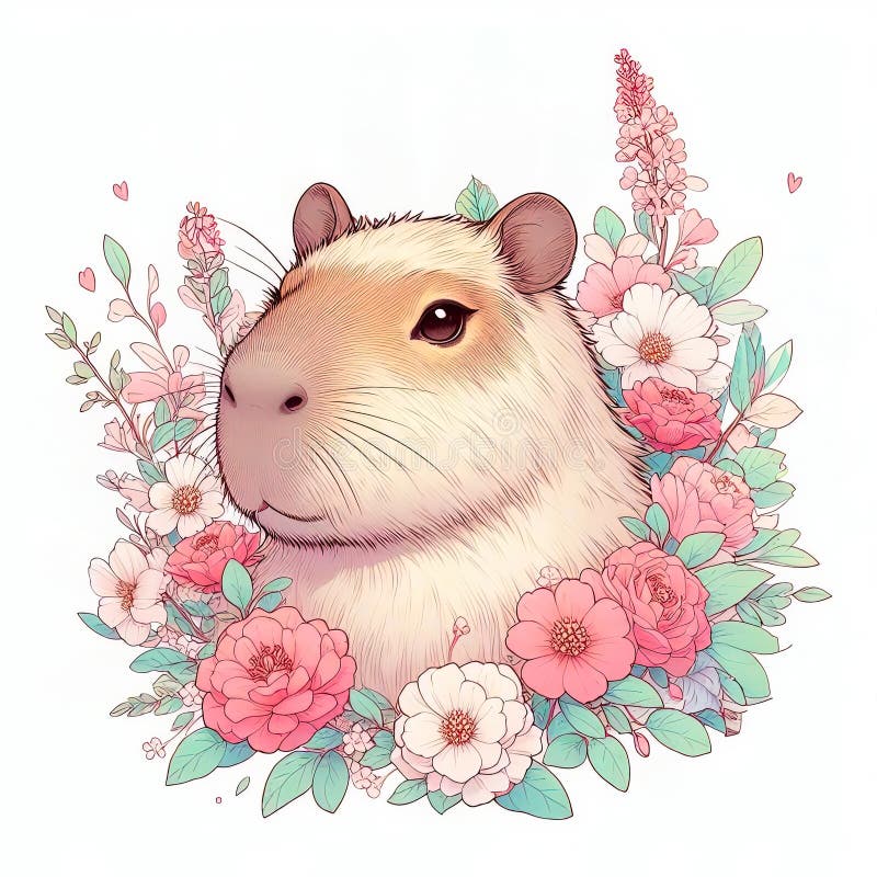 Portrait of Capybara in Pink Delicate Shades in Colors Stock ...