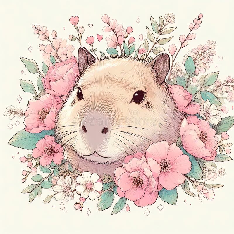 Portrait of Capybara in Pink Delicate Shades in Colors Stock ...