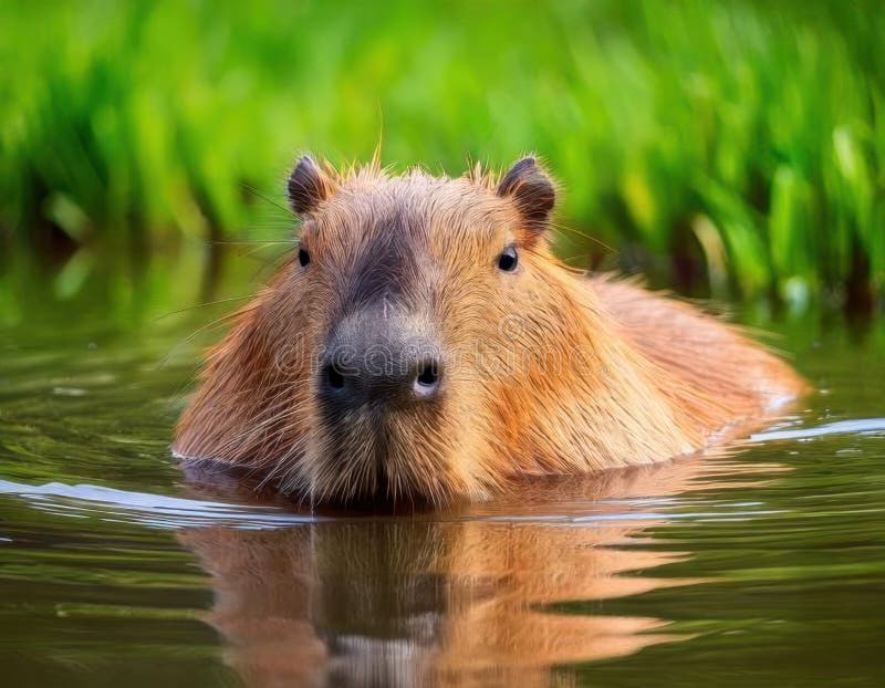 Portrait of a Capybara Swimming Stock Illustration - Illustration of ...