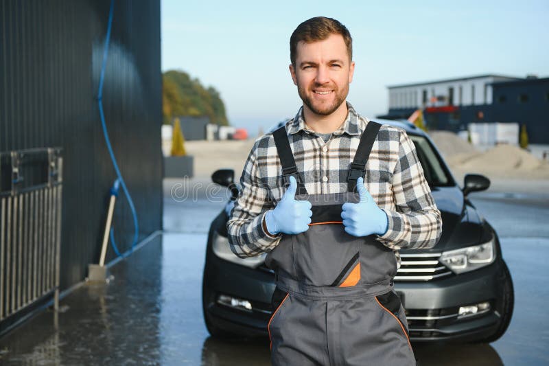 Portrait of a Car Wash Station Worker. Stock Image - Image of portrait ...