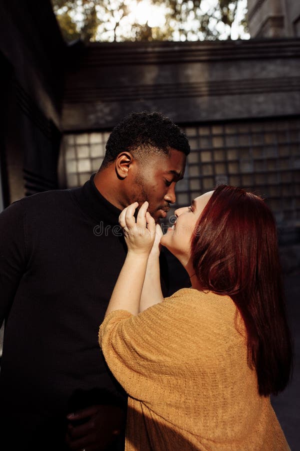 Portrait Of Attractive African American Man Gently Hug Beautiful White