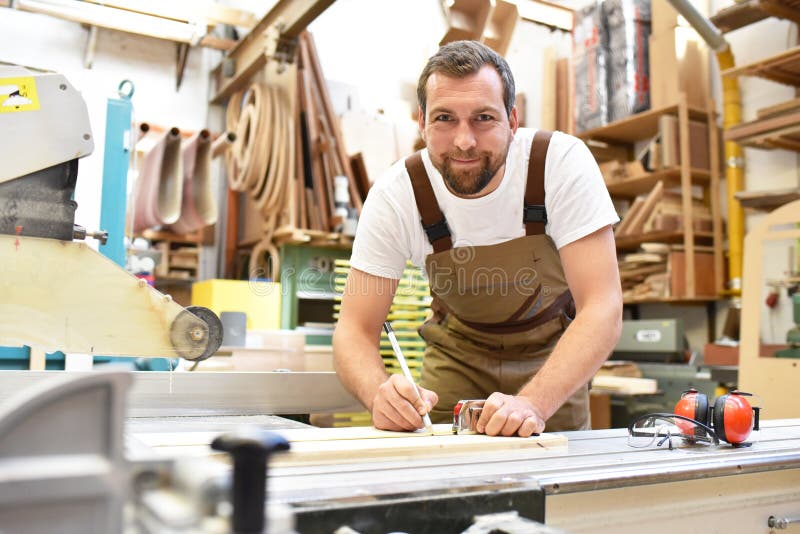 Portrait of a Carpenter in Work Clothes and Hearing Protection in the ...