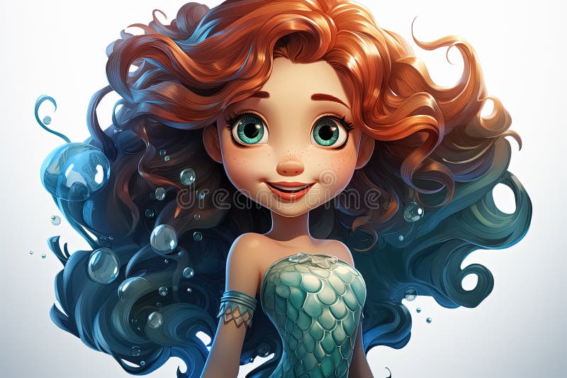 Portrait of Cartoon Mermaid. Stock Illustration - Illustration of happy ...