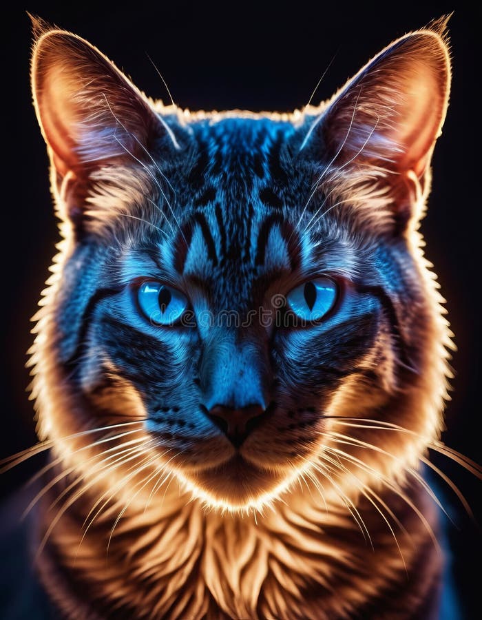 Portrait of a Cat with Backlight on a Dark Background Stock ...
