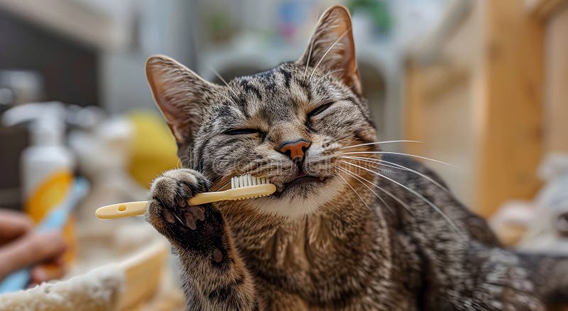 Portrait of a Cat Brushing Its Teeth Stock Image - Image of fluffy ...