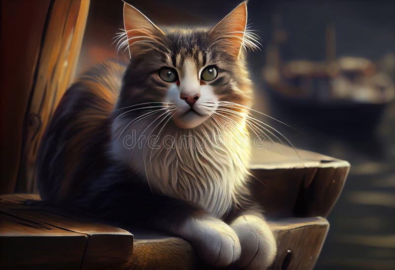 Portrait of a Cat in the Dock. Generate Ai. Stock Illustration ...