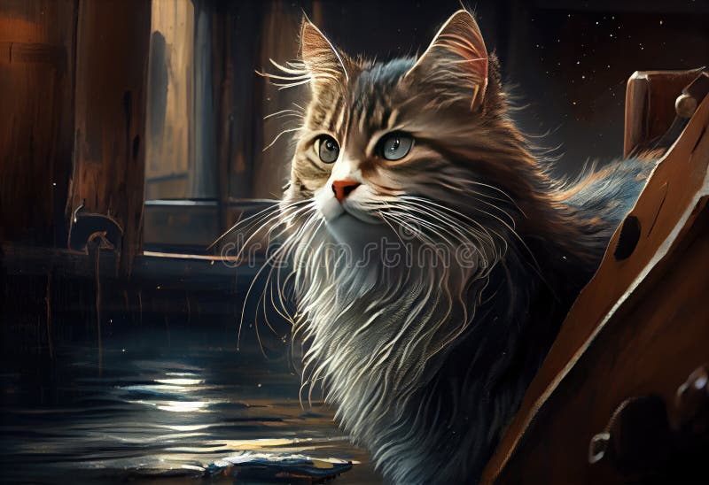 Portrait of a Cat in the Dock. Generate Ai. Stock Illustration ...