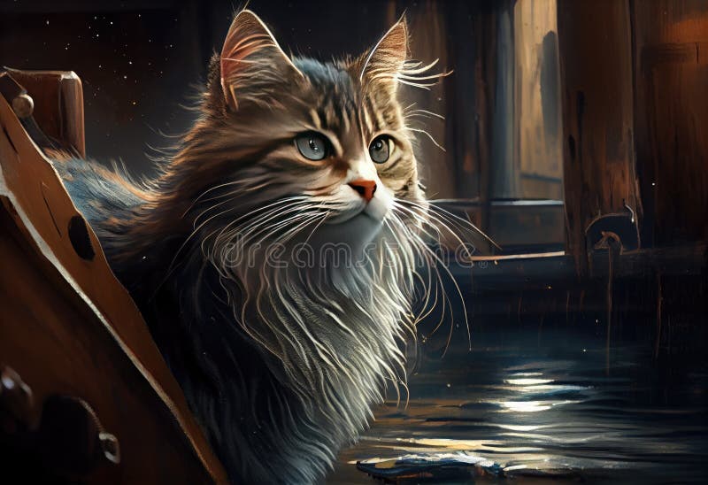 Portrait of a Cat in the Dock. Generate Ai. Stock Illustration ...