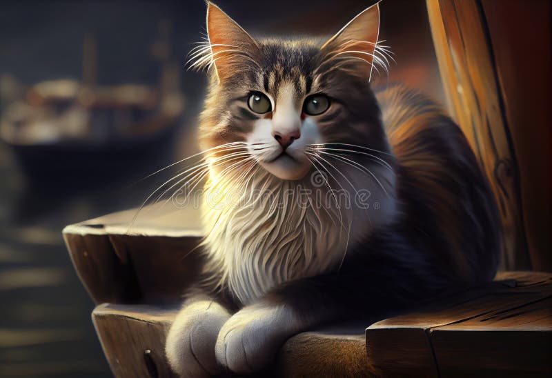Portrait of a Cat in the Dock. Generate Ai. Stock Illustration ...