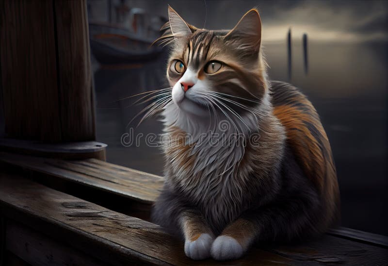 Portrait of a Cat in the Dock. Generate Ai. Stock Illustration ...