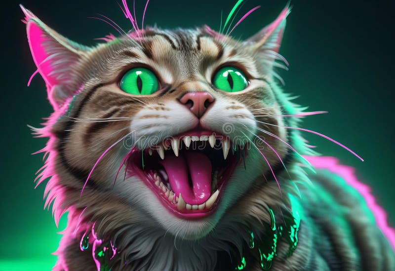 Portrait of a Cat Dripping Pink Liquid Stock Illustration ...