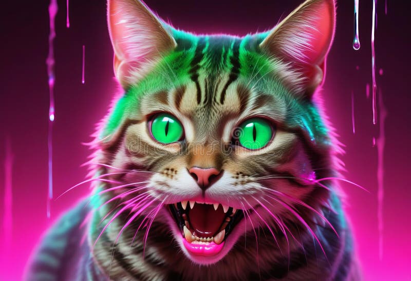 Portrait of a Cat Dripping Pink Liquid Stock Illustration ...