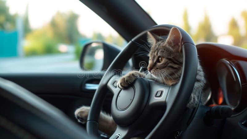 Portrait of a Cat Driving a Car. AI Generative Stock Illustration ...