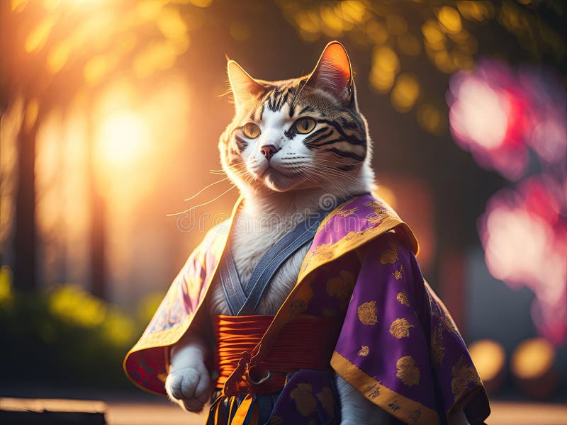 Portrait of Cat Karate Fighter in a Kimono. Ai Generative Stock ...