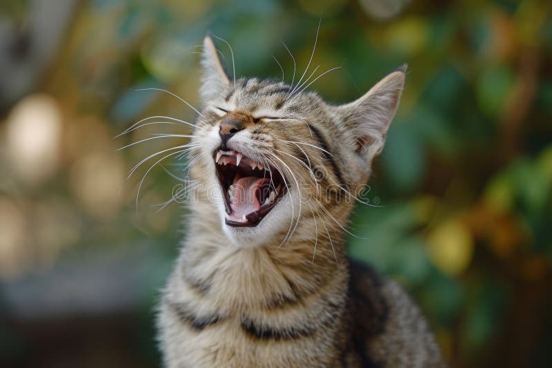 Portrait of Cat Laughing or Yawing Stock Image - Image of comical ...