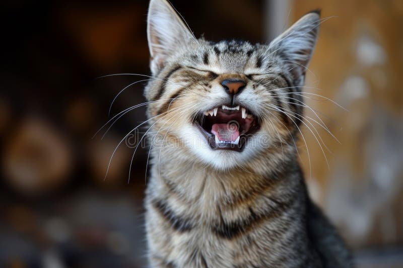 Portrait of Cat Laughing or Yawing Stock Photo - Image of comical ...