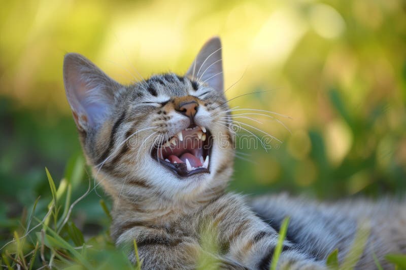 Portrait of Cat Laughing or Yawing Stock Photo - Image of white ...
