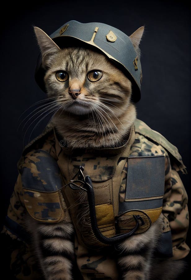 Portrait of a Cat in a Military Uniform. Genarated AI Stock Photo ...