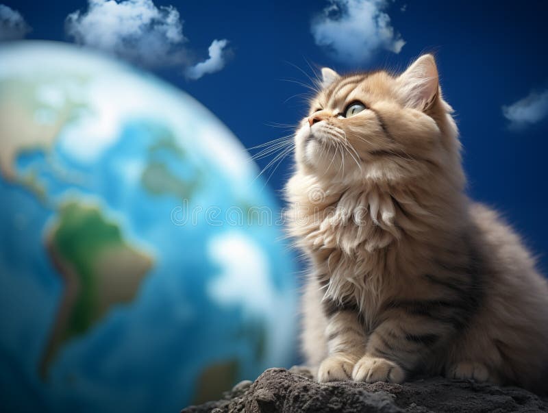 Cat see the earth stock illustration. Illustration of wildcat - 298164473