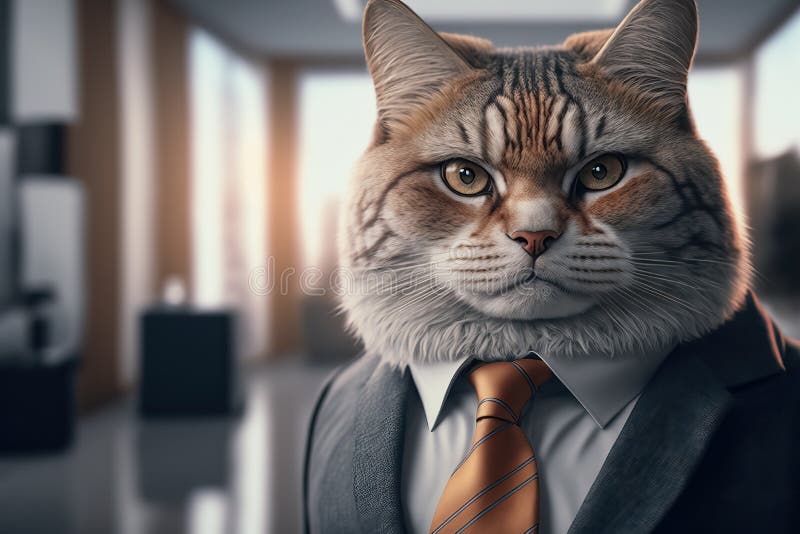 Portrait of a Cat in a Suit in an Office Stock Illustration ...