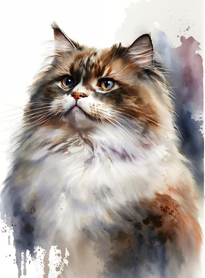 Portrait of a Cat. Watercolor Cat, Cat Print for Design Stock ...