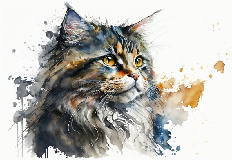 Portrait of a Cat. Watercolor Cat, Cat Print for Design Stock ...