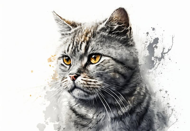Portrait of a Cat. Watercolor Cat, Cat Print for Design Stock ...