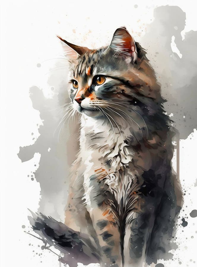 Portrait of a Cat. Watercolor Cat, Cat Print for Design Stock ...