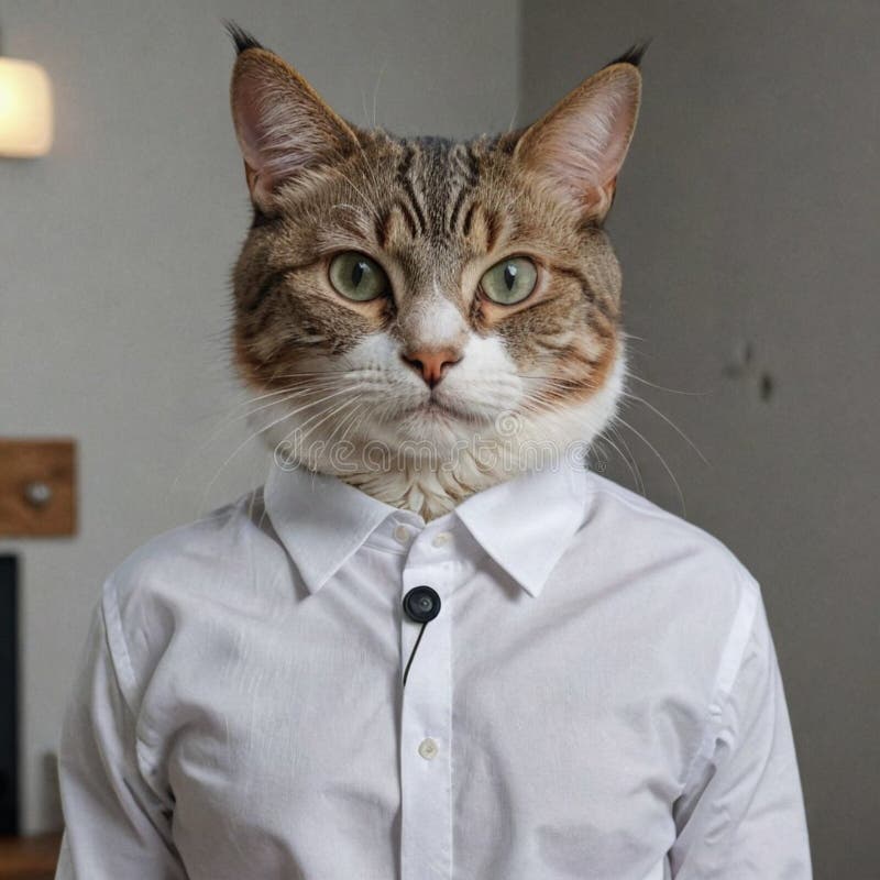 Portrait of a Cat Wearing a White Shirt with the Top Button Undone ...
