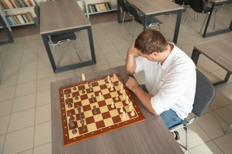 Portrait Caucasian Man Playing Chess. Stock Image - Image of master ...