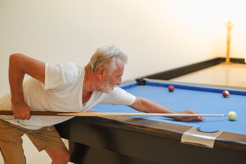 Portrait Caucasian Senior Man Playing Billiards on Pool Table Stock ... Portrait Caucasian Senior Man Playing Billiards on Pool Table Stock ...
