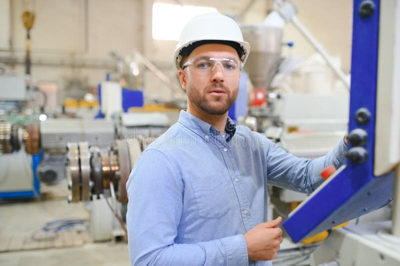 Portrait Caucasian Professional Engineer Factory. Manufacturing Factory ...
