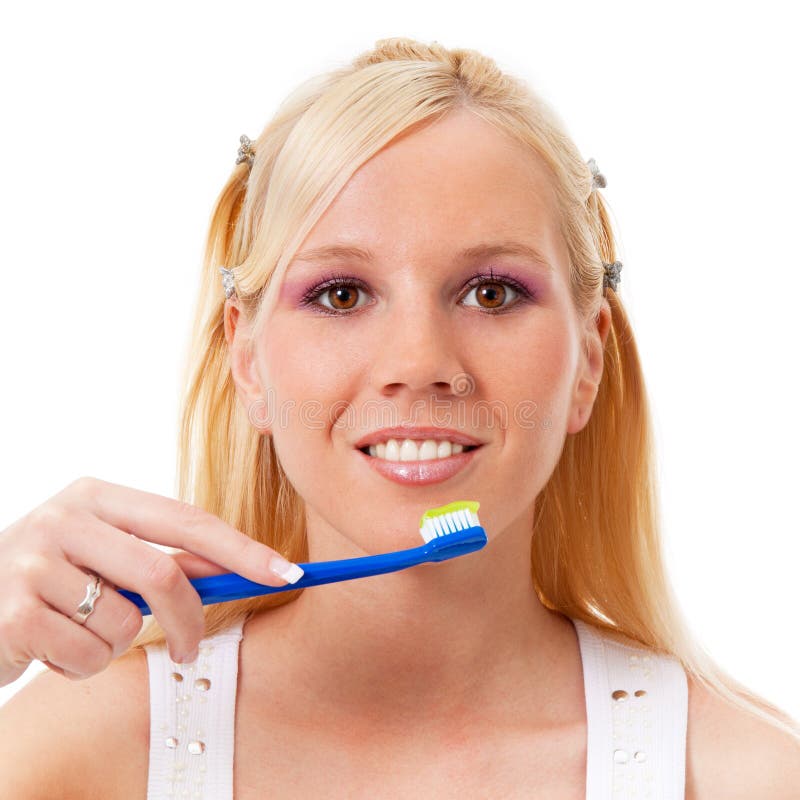 Portrait of a Charming Blond Girl with Toothbrush Stock Photo - Image ...