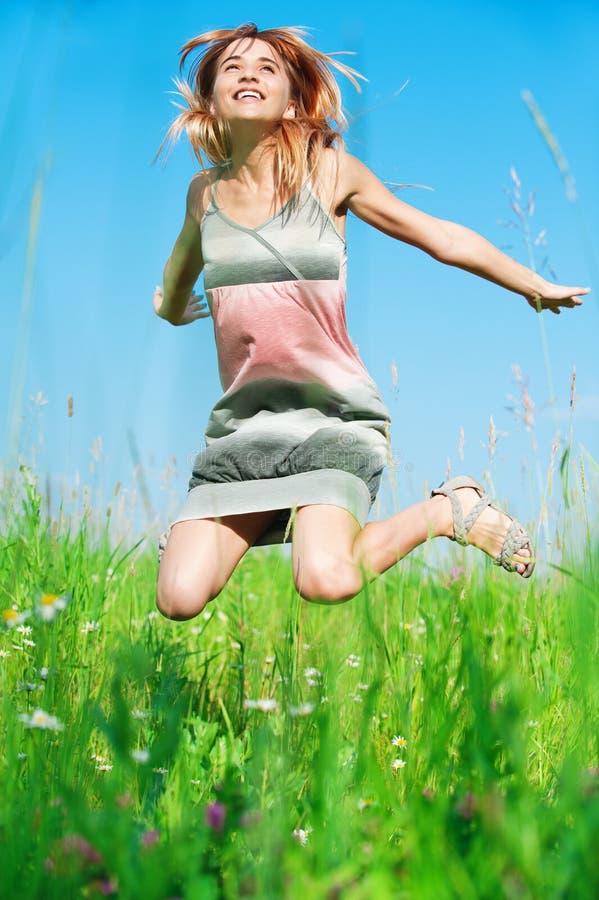 Portrait of Charming Fair-haired Stock Image - Image of action, leap ...